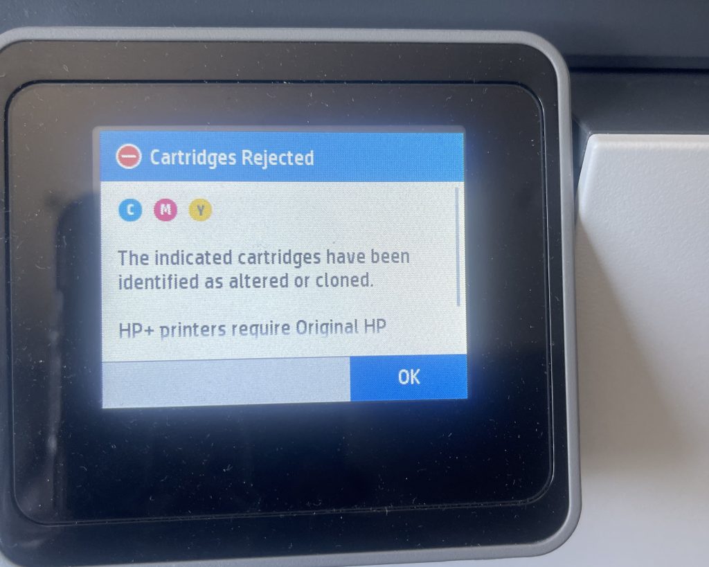 If you are facing a "Altered or cloned ink" Error for HP printers ...