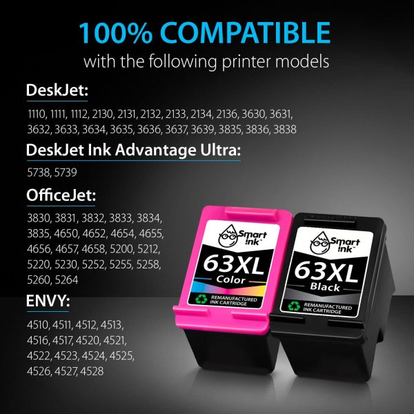 Get remanufactured HP 63 XL Ink Cartridges (2 piece combo) | Smart Ink