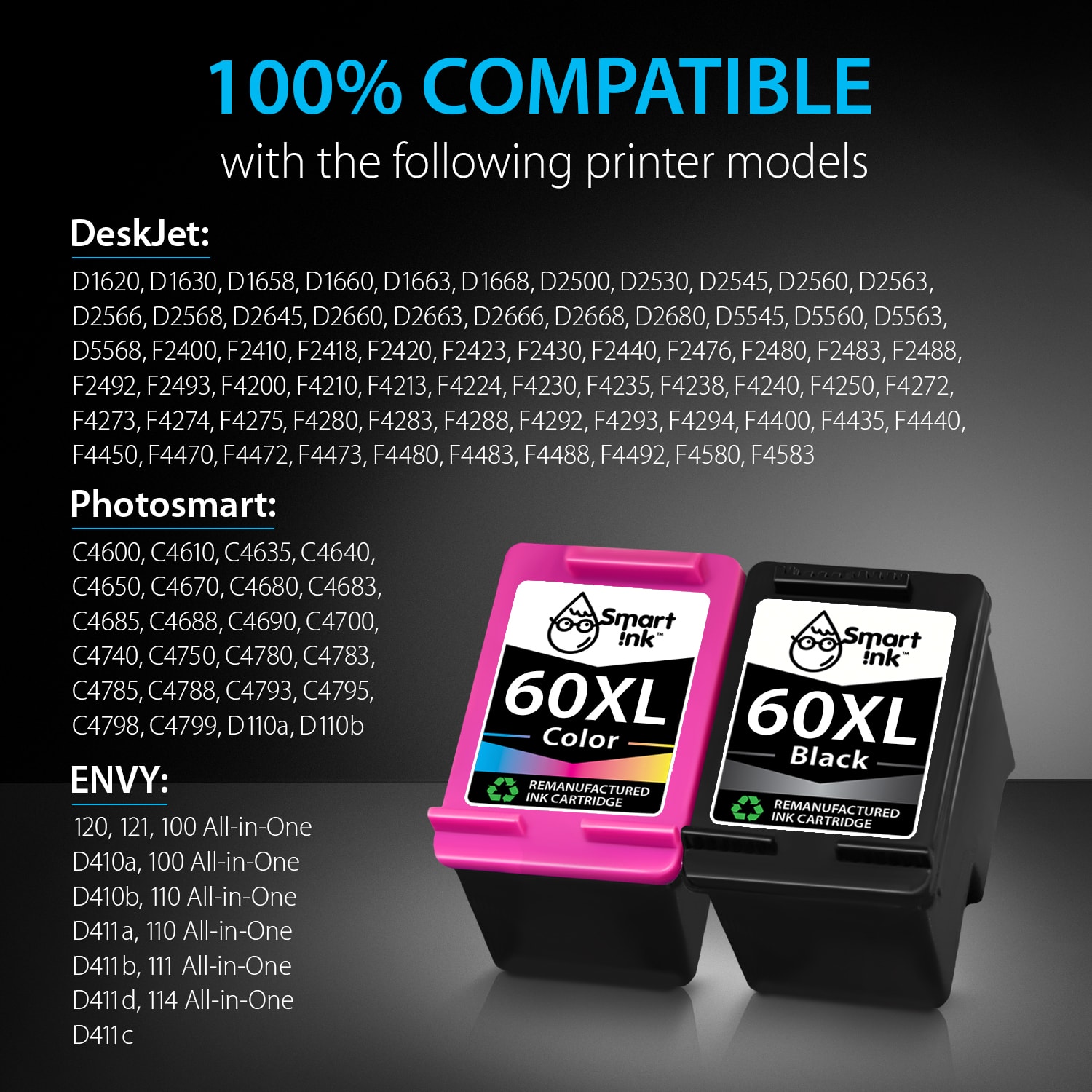 Get remanufactured HP 60 XL Ink Cartridges (2 piece combo) | Smart Ink