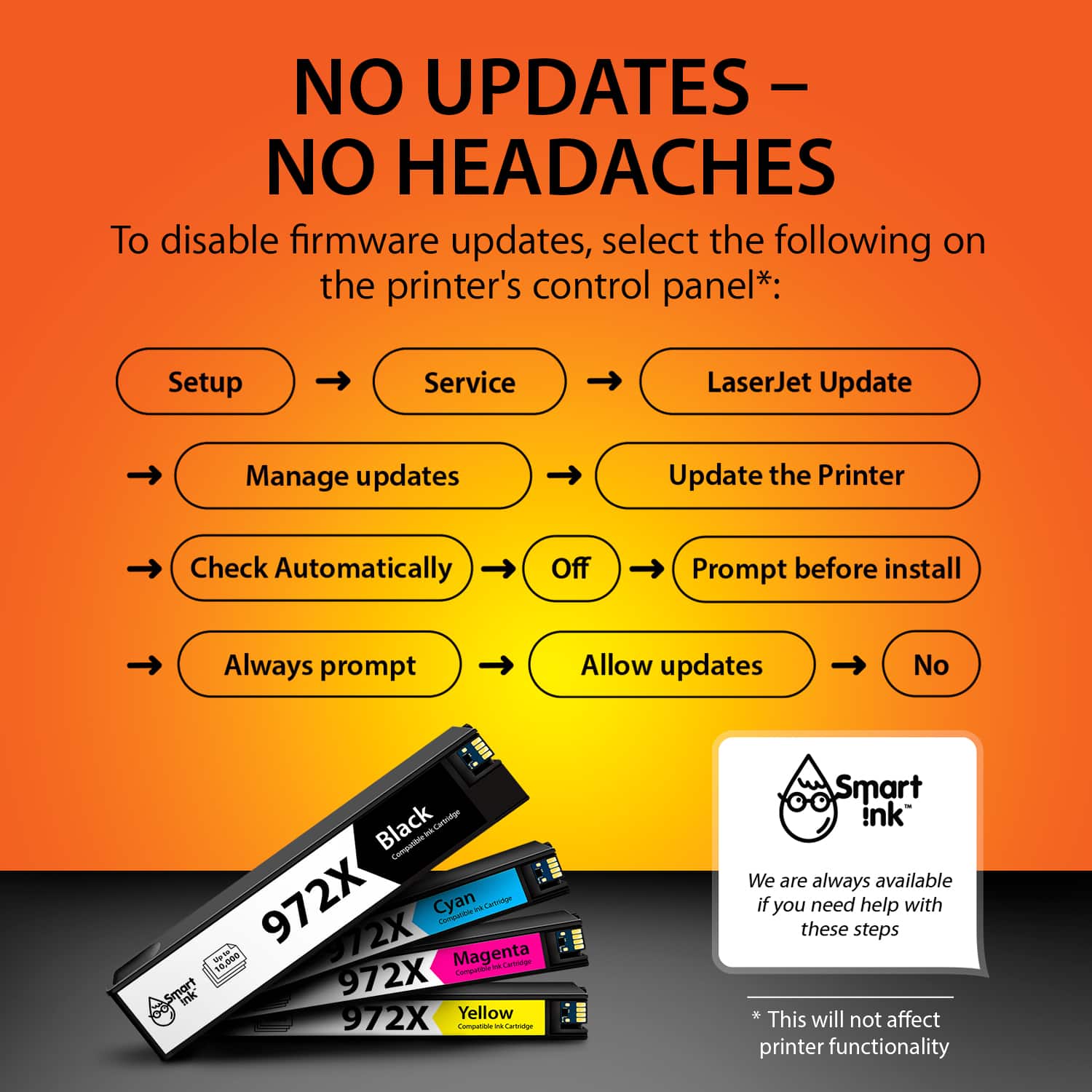 Get compatible HP 972X Ink Cartridges (4 Pack Combo) | Smart Ink