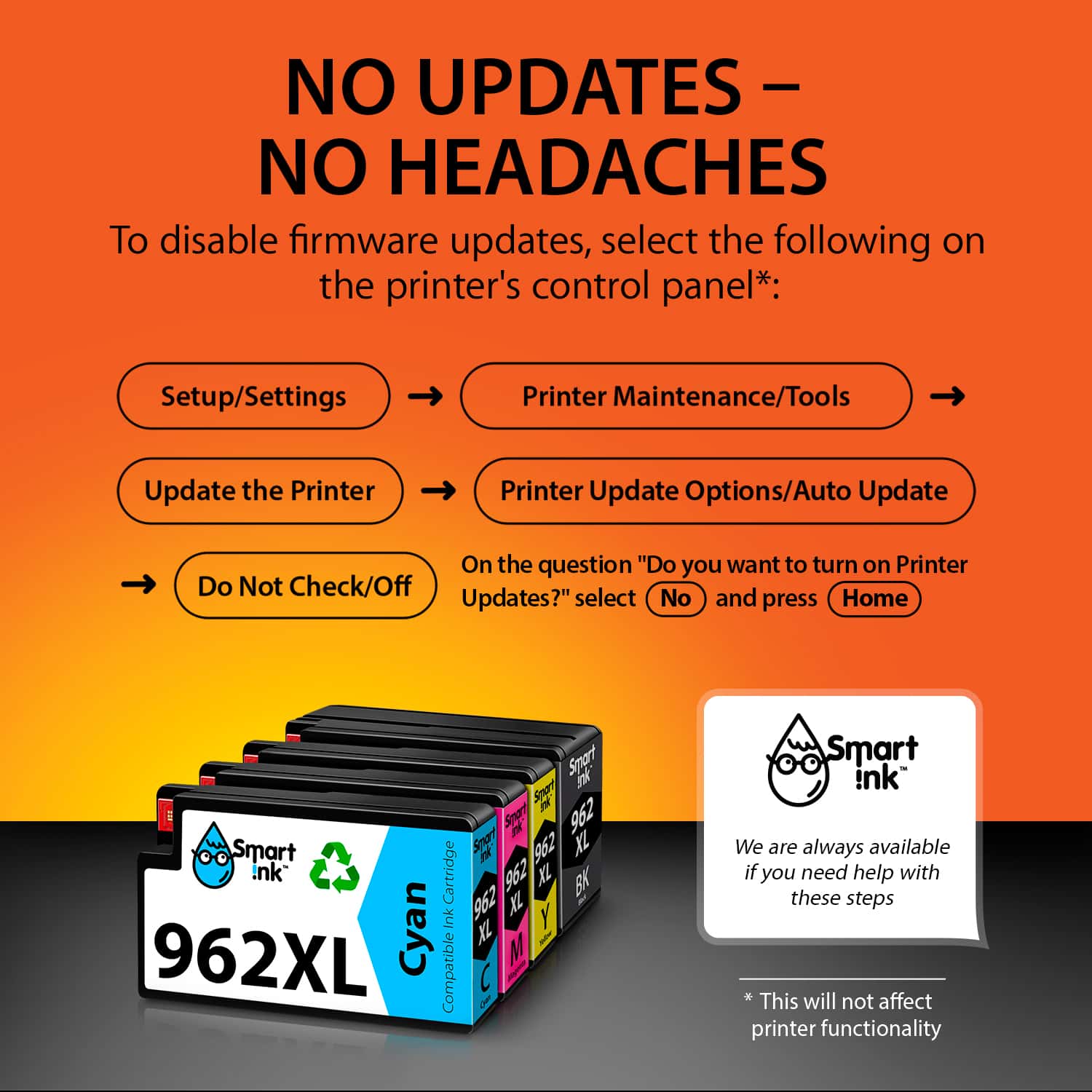 Get compatible HP 962 XL Ink Cartridges (4 Combo Pack) | Smart Ink