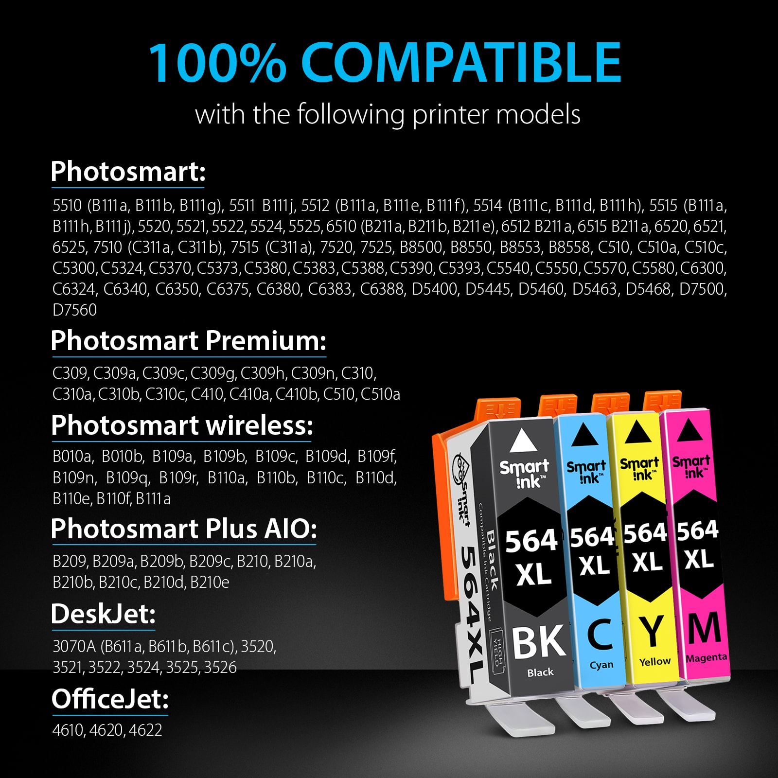 Get compatible HP 564 XL Ink Cartridges (4 Combo Pack) | Smart Ink